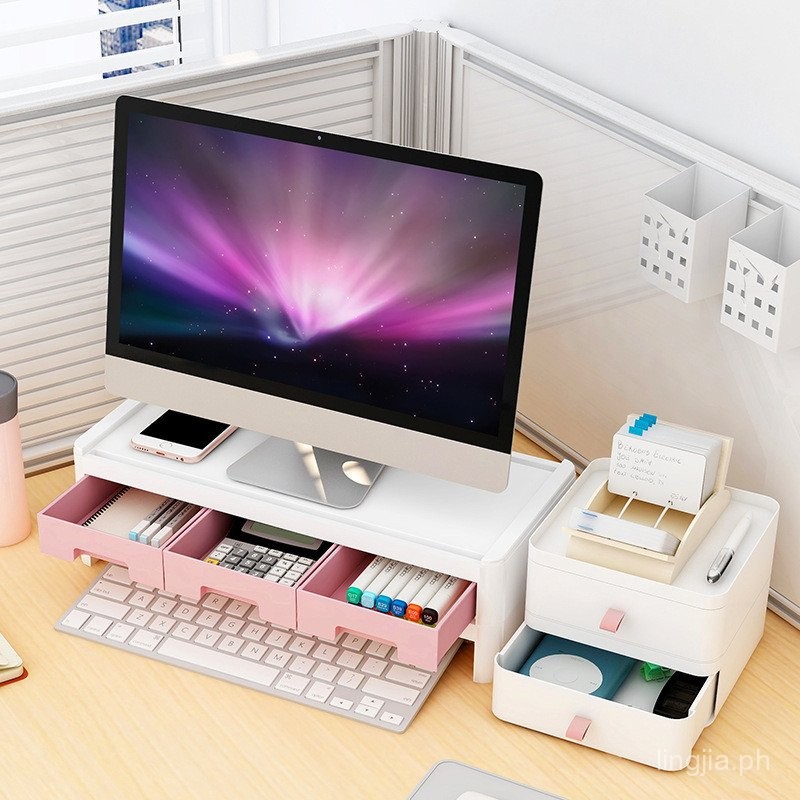Desktop Computer Monitor Riser Office Desk Organizer Box | Shopee ...