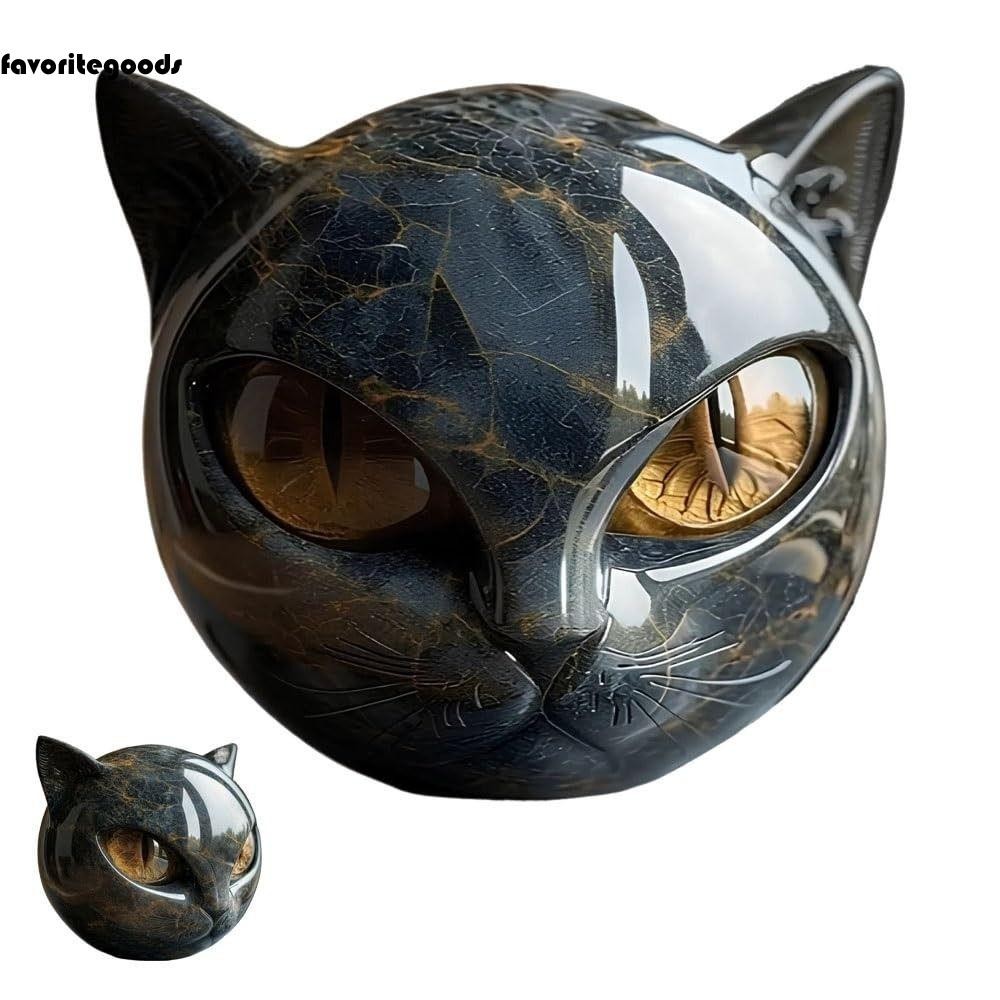FAVORITEGOODS Black Cat Stone Sculpture, Resin Hand-Carved Luxury Black ...