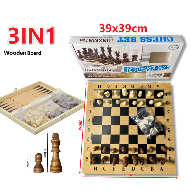 3in1 29/34/39cm Folding Wooden Chess Board set Chess Backgammon ...