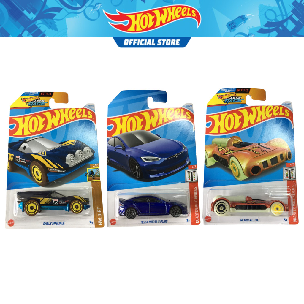 Hot Wheels Basic Car Die-Cast Vehicle Set of 3 (99LQ) Tesla S, Rally ...