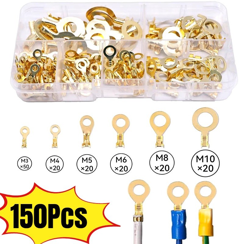 150Pcs/Box M3 M4 M5 M6 M8 M10 Round Terminal Blocks DJ431 O-type Copper ...