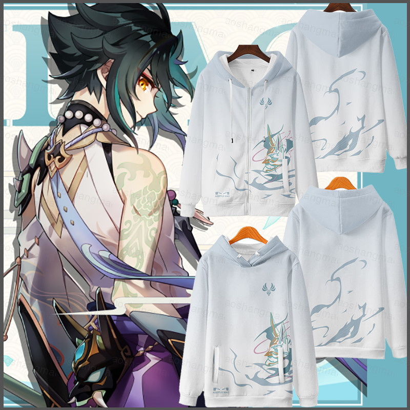 Genshin Impact Jacket Long Sleeve Zip-up Tops Hooded Casual Coat Anime ...