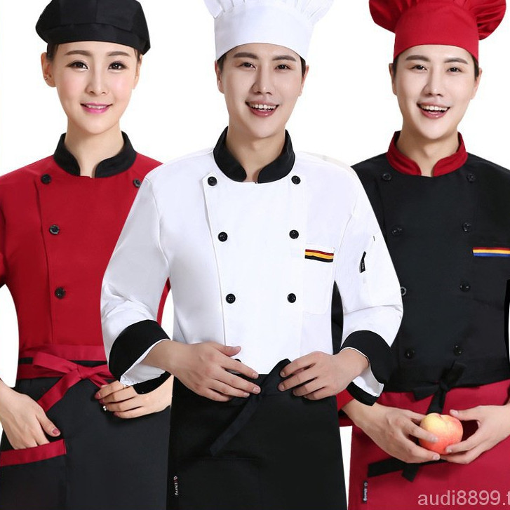 2 pieces shirt apron chef clothing chef's uniform cooking uniform long ...