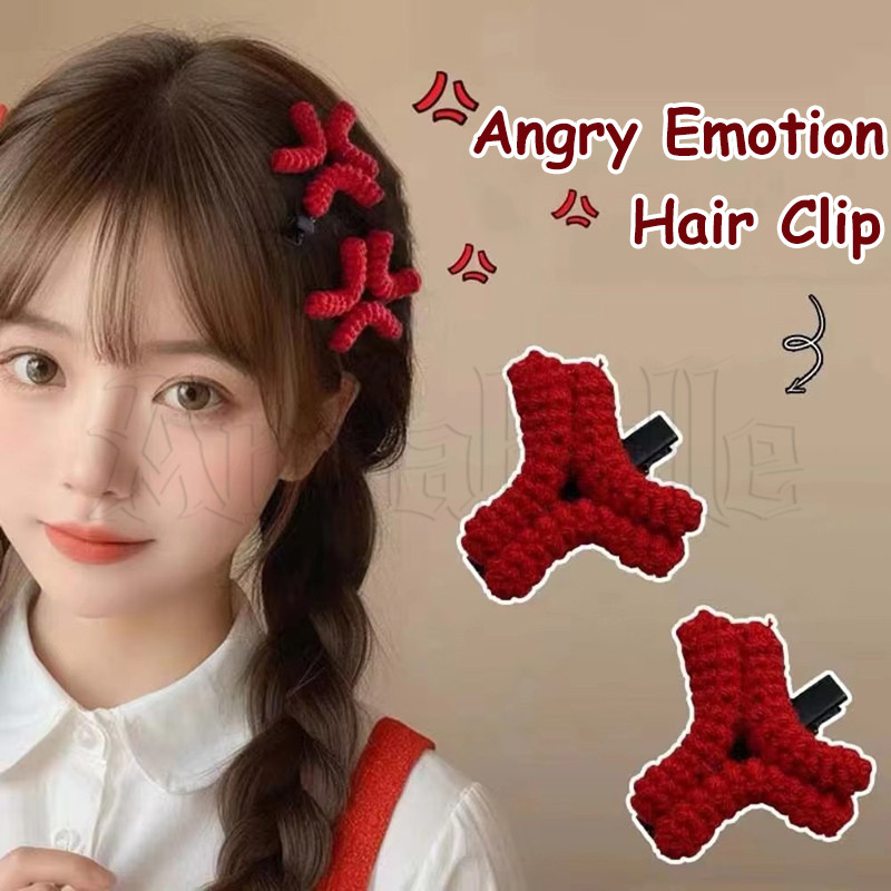 Angry Emotion Hair Clip - Funny Expression Side Clip - Red Handmade ...