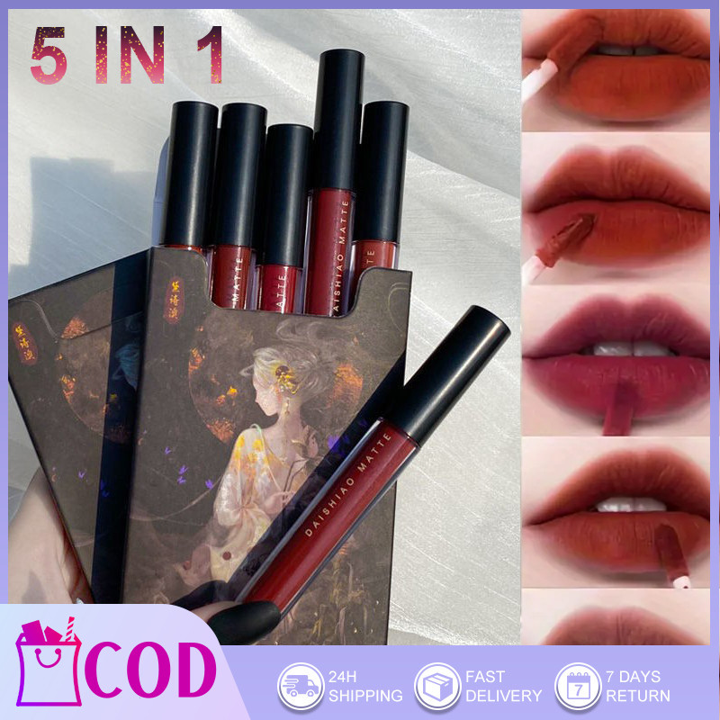 5pcs/set Velvety Lipstick Set Matte Easy Coloring Set Not Dry Velvet ...