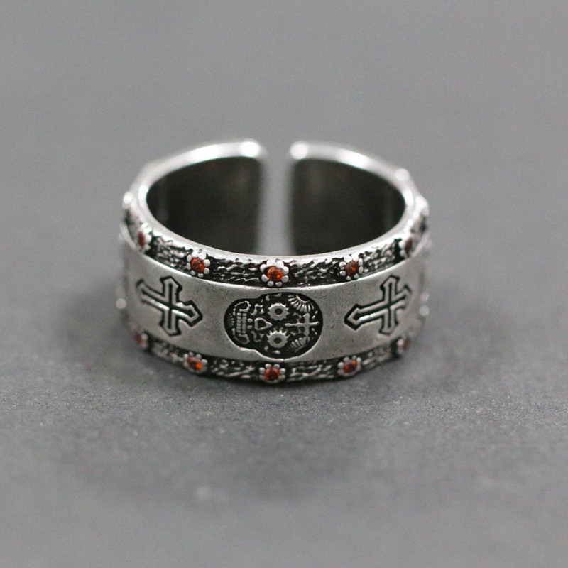Skull cross ring 925 silver-plated retro fashion trend men's and women ...