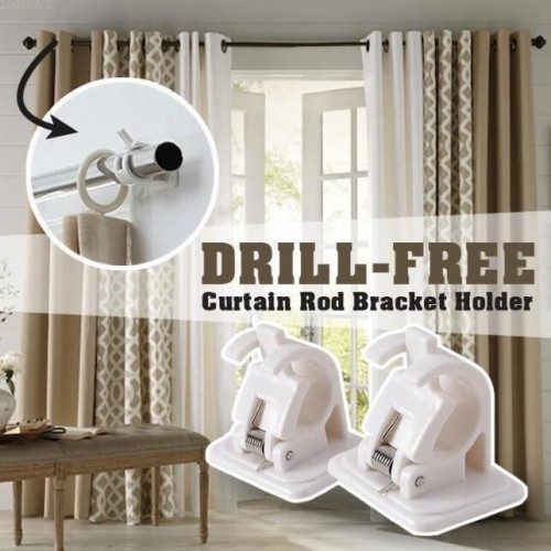 2PCS Hanging Rod Clamp Hooks Curtain Hanging Rod End Rod Clip Self ...