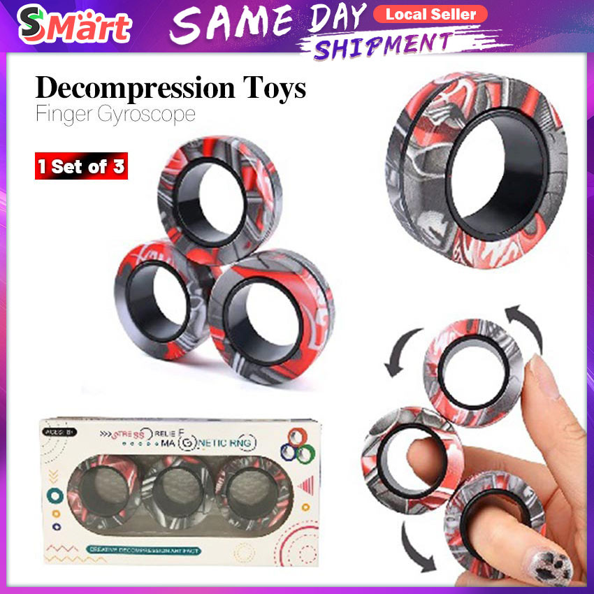 3Pcs Magnetic Rings Fidget Toy Set Fidget Magnet Spinner Rings Fidget ...