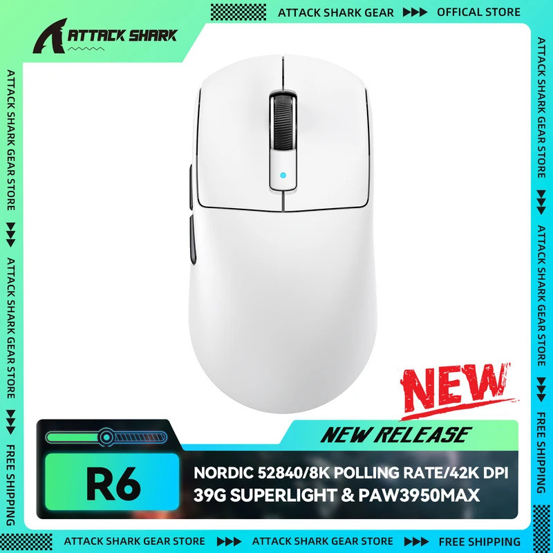 ATTACK SHARK R6 Ultralight 38g Wireless 8K Gaming Mouse, PAW3950MAX ...