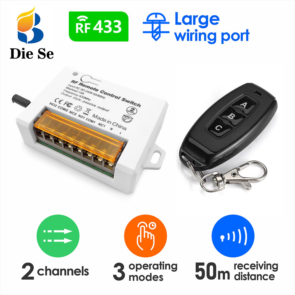 RF 433MHz Remote Control Switch AC 220V 2 channels wireless switch ...