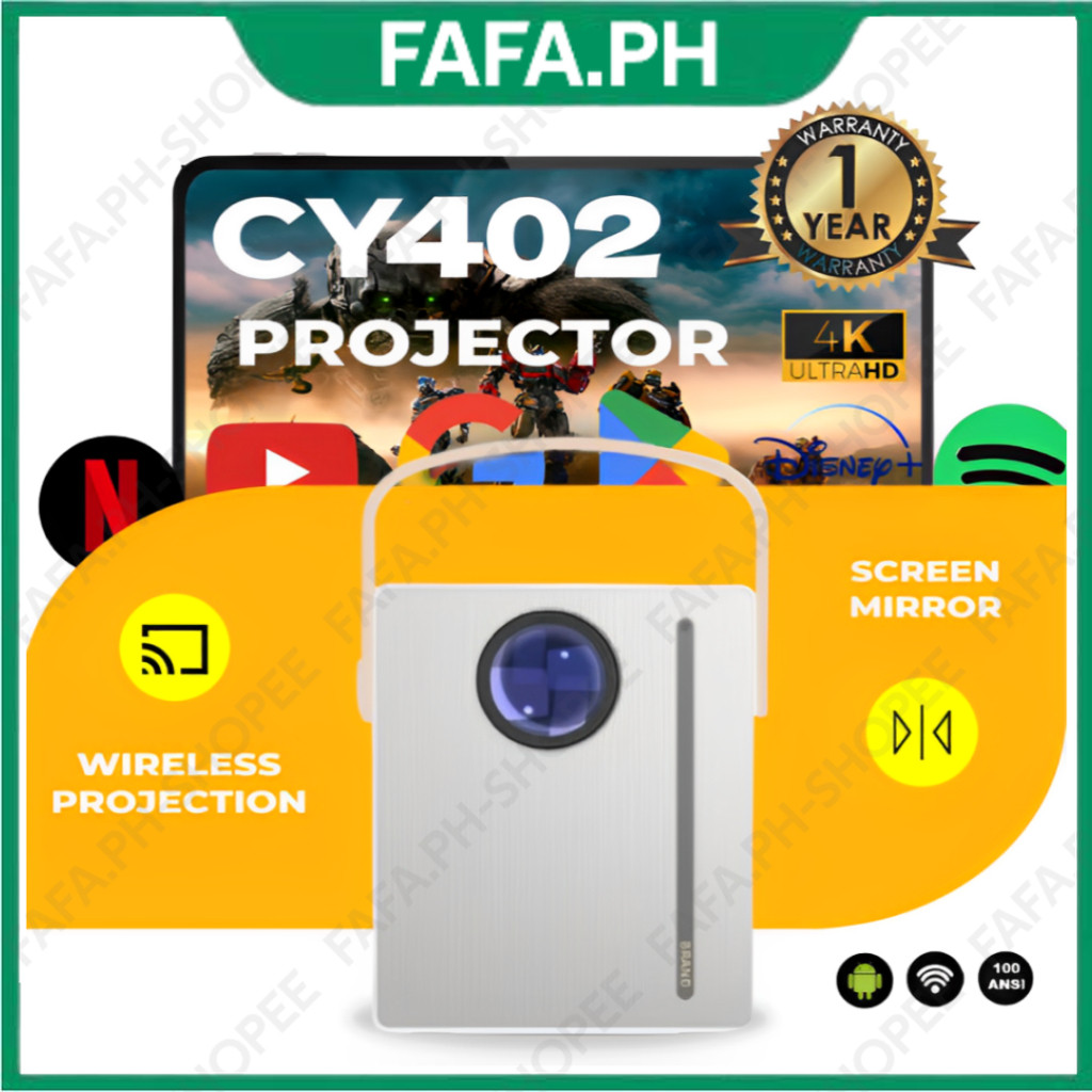 CY402 PRO Portable Smart Projector 6000 Lumens 4K UHD HDMI USB Android ...