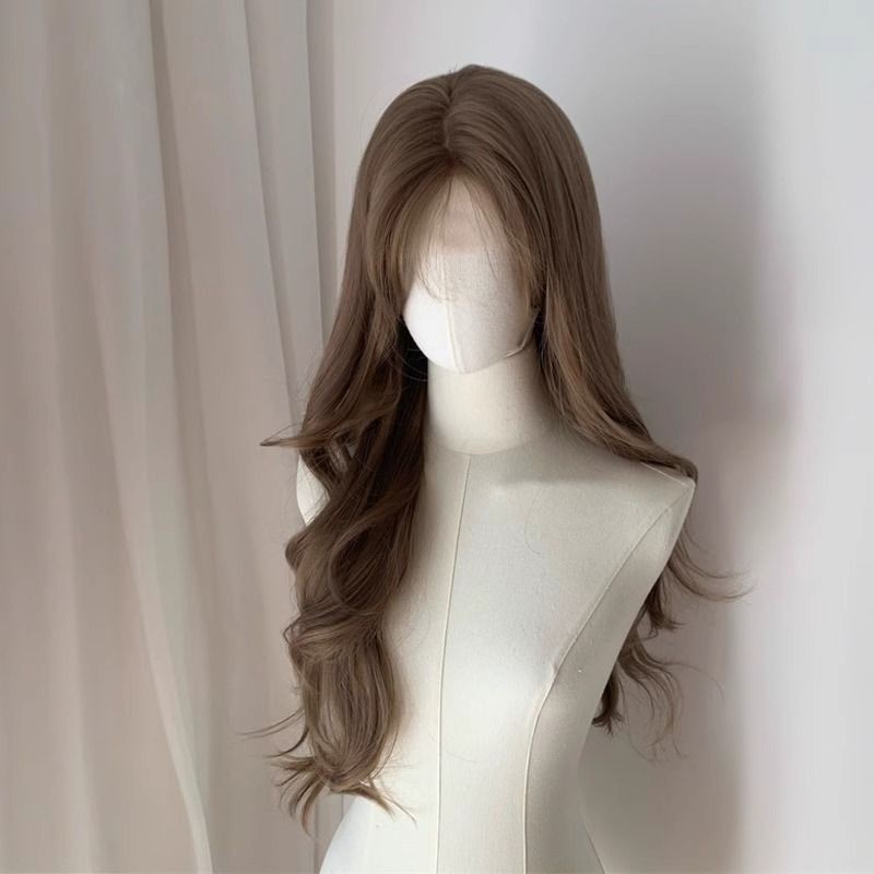 M8643 Linen Gray Brown Wig Female Full Headgear Forehead Lace Big Wave ...