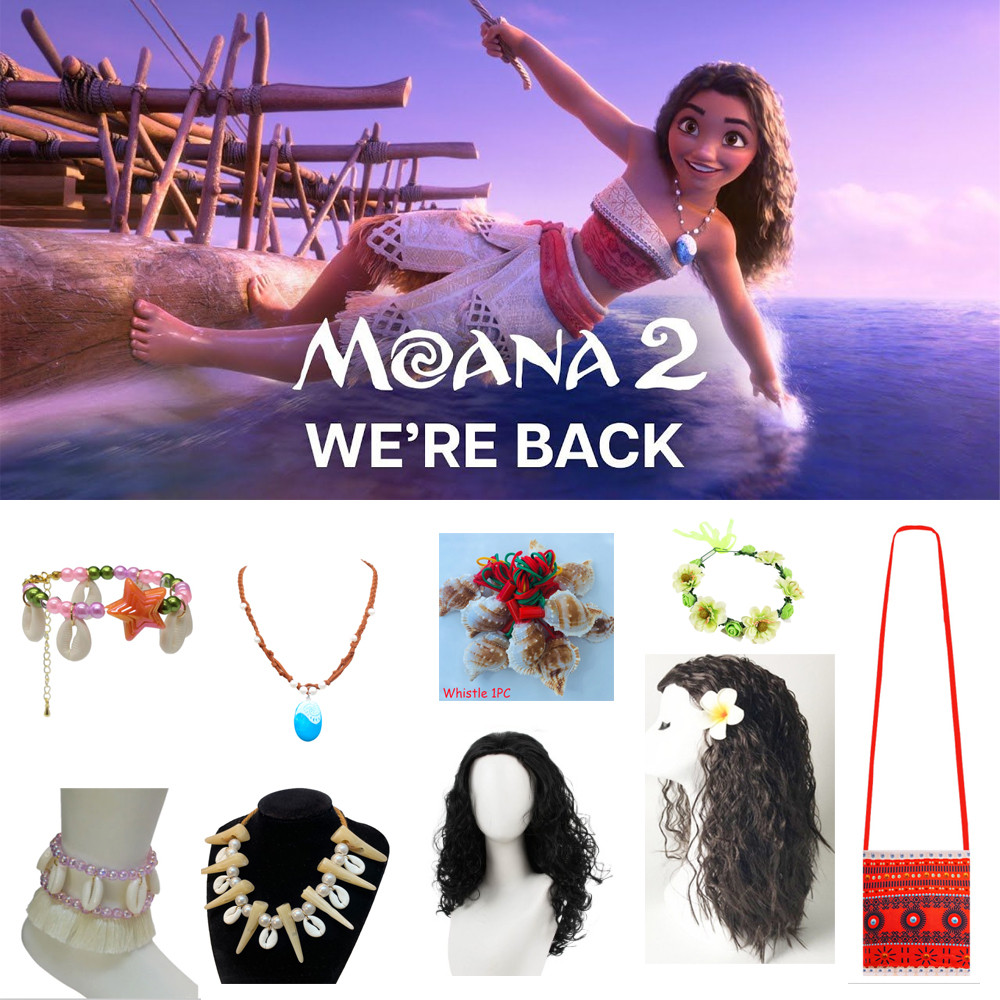 Moana 2 Cosplay Necklace Anklet Wig Doll Bag Accessries for Kids Girl ...