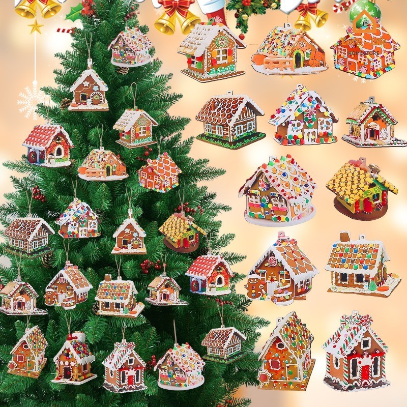 Christmas Wooden Pendant Home Decoration - 2D Flat Back Gingerbread ...