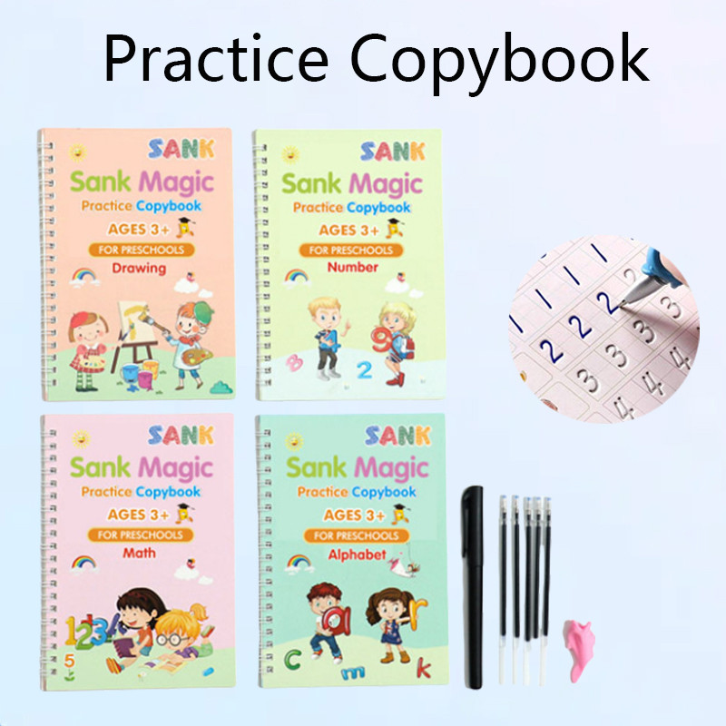 Kid English Learning Calligraphy Copybook Set 4 Pcs Reusable Letter Pen ...