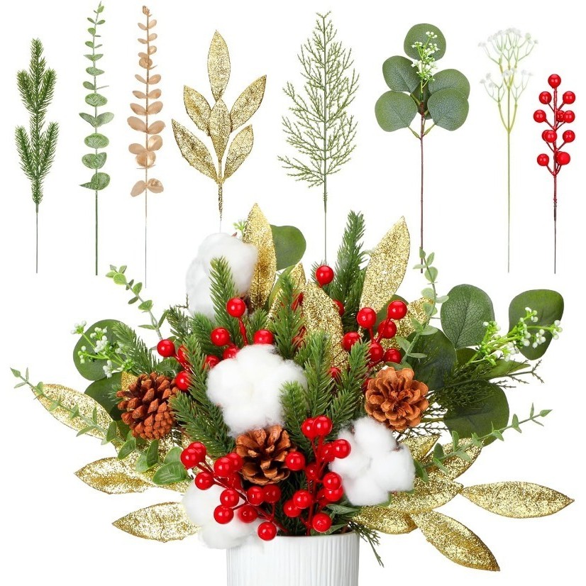 5Pcs Christmas Artificial Flowers Bouquet Holly Red Berry Stems for ...