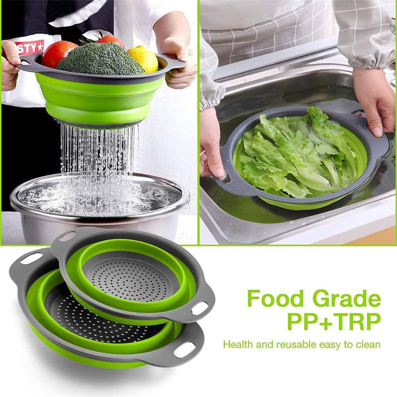 1pcs Silicone Round Folding Vegetable Fruits Washing Drain Basket ...