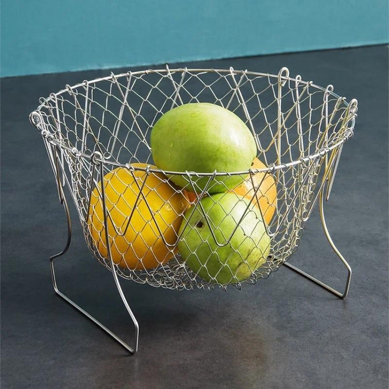 【Multifunction】 Stainless Steel Oil Mesh Foldable French Fries Basket ...