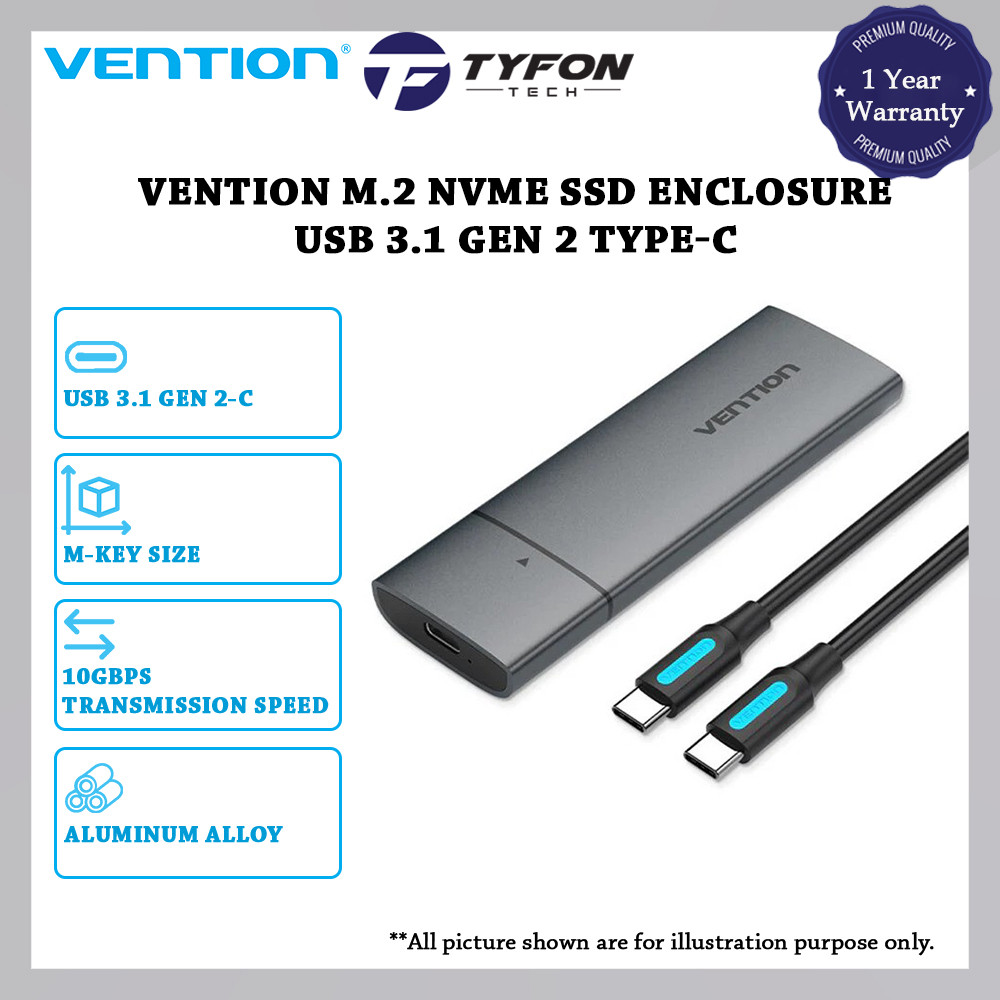 Vention M.2 NVMe SSD Enclosure (USB 3.1 Gen 2-C) Aluminum Alloy Type ...
