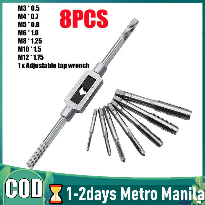 8Pcs M3 to M12 metal Hand Screw Machine Metric Taper Plug Tap Drill Bit ...