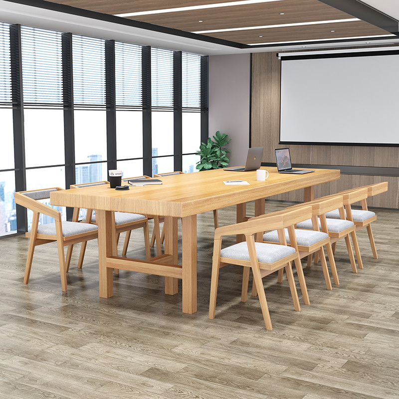 Minimalist Modern Solid Wood Conference Table and Chair Set Long Large ...
