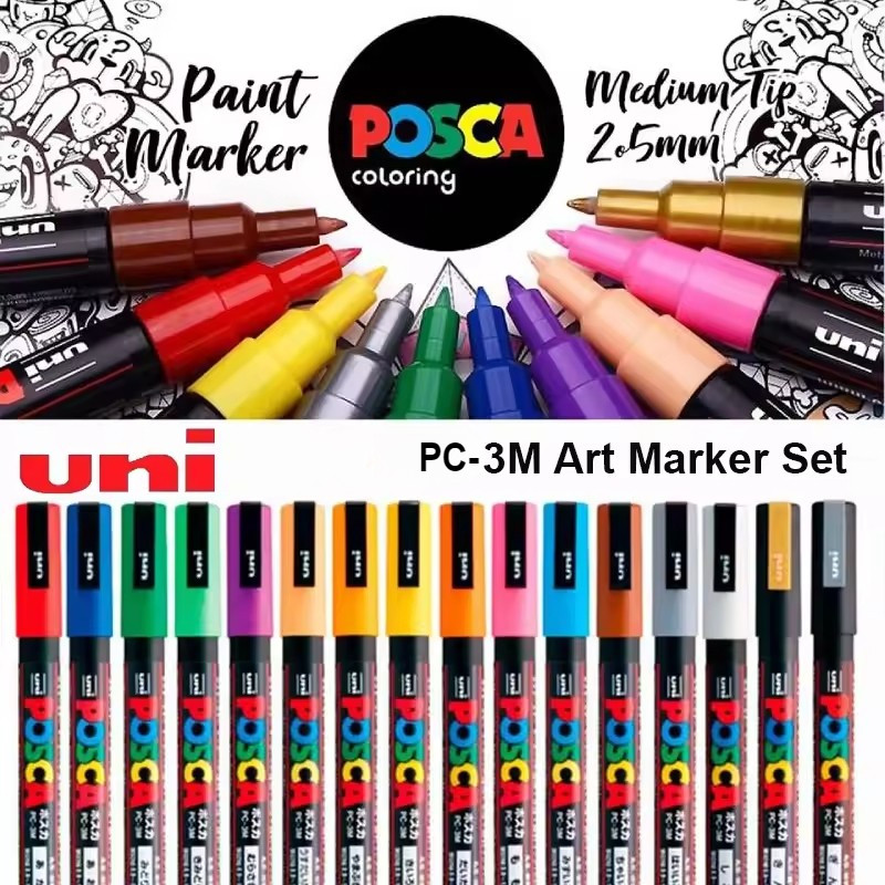 Uni Posca 3M Markers Colors Set Waterproof & Layerable after Drying ...
