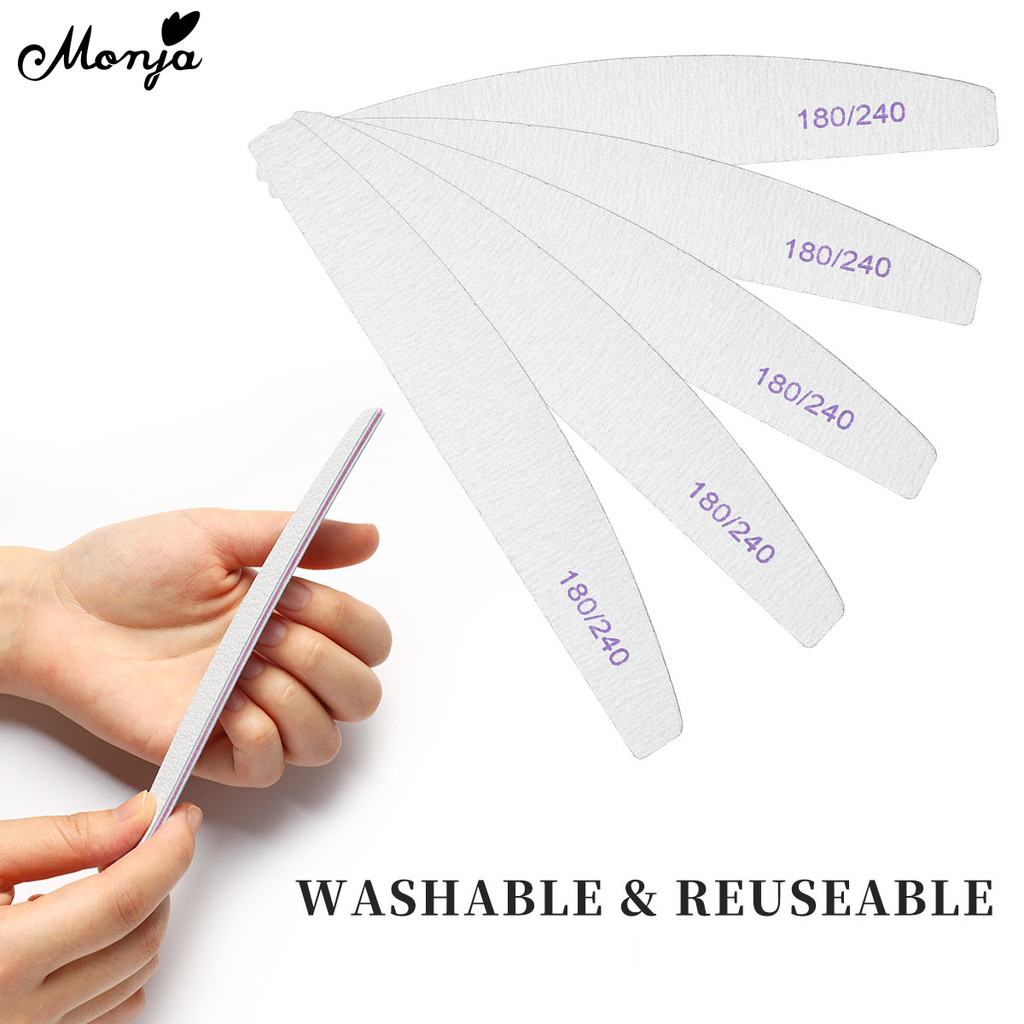 Monja Nail Files 180/240 Grit Half Moon Double Side Sandpaper Nail ...