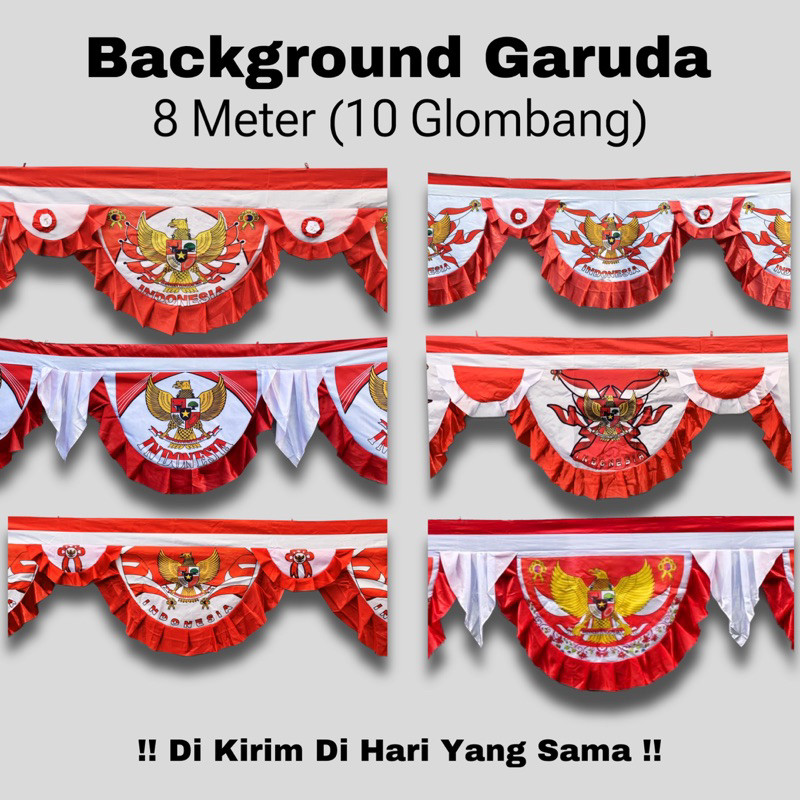 MERAH [ MaksQ ] 10 Wave Backdrop Red and White Garuda Background Flag ...