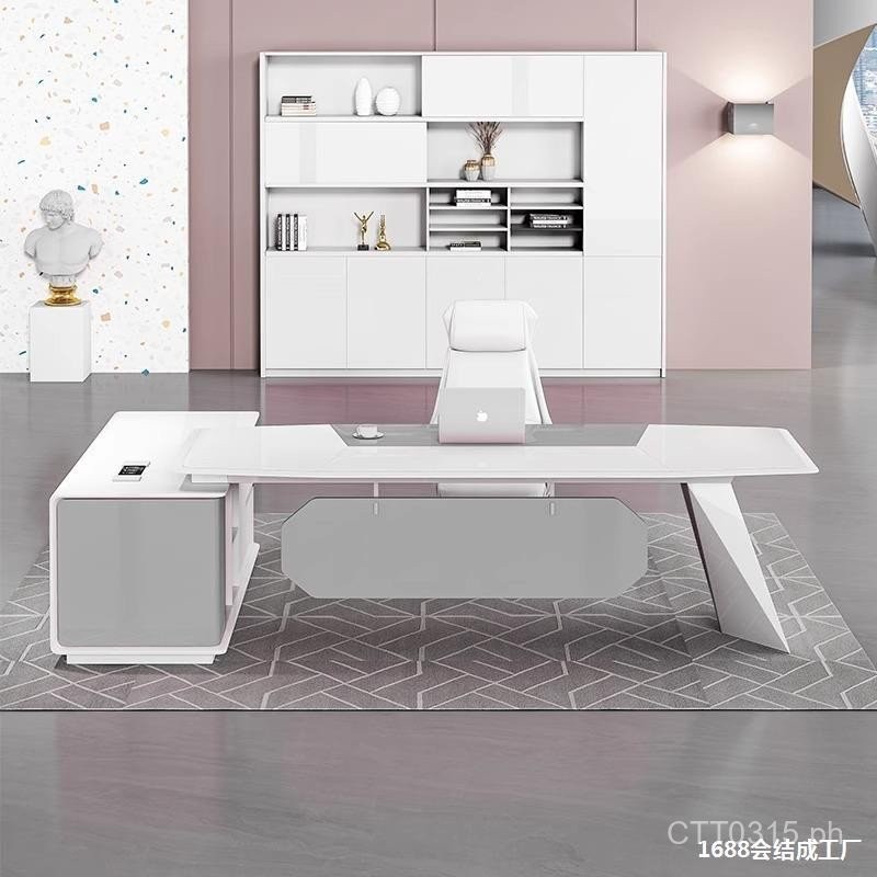 Luxury Lacquered Office Desk High-End Desk and Chair Modern Simple ...