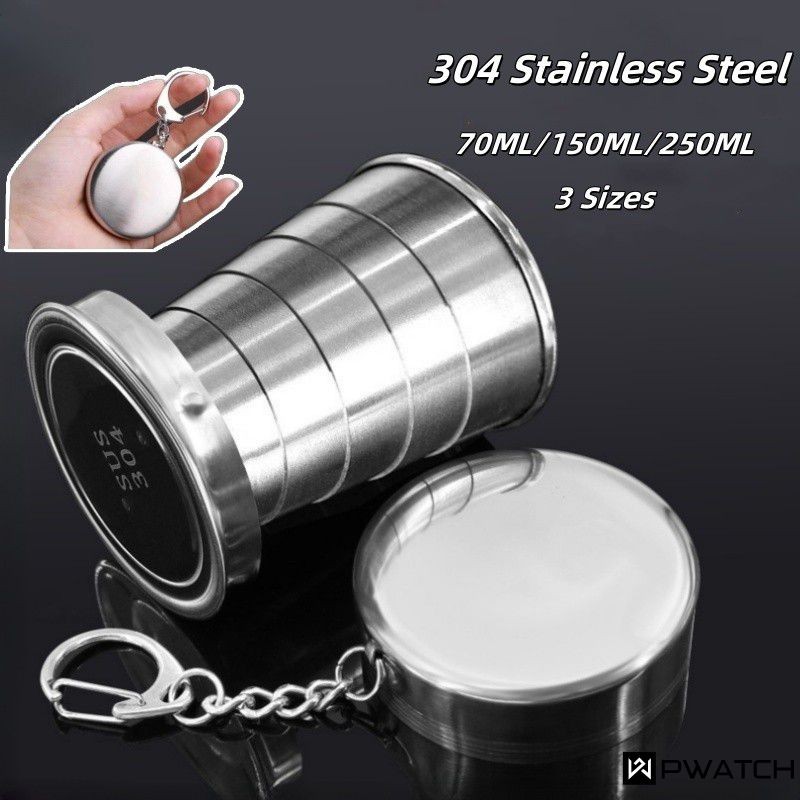 304 Stainless Steel Folding Cup, Portable Travel Mug With Keychain ...