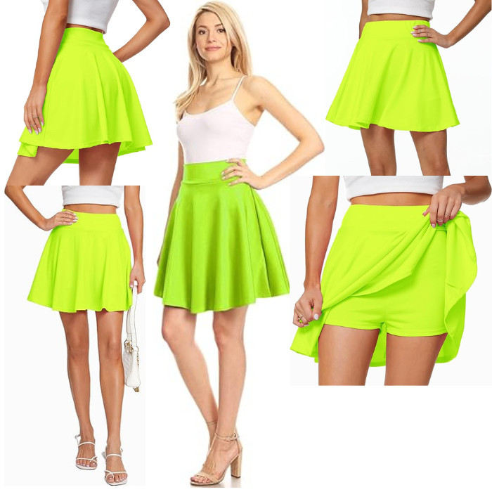 BRIGHT NEON GREEN Zumba Skort for Woman w Inner Cycling Shorts High ...