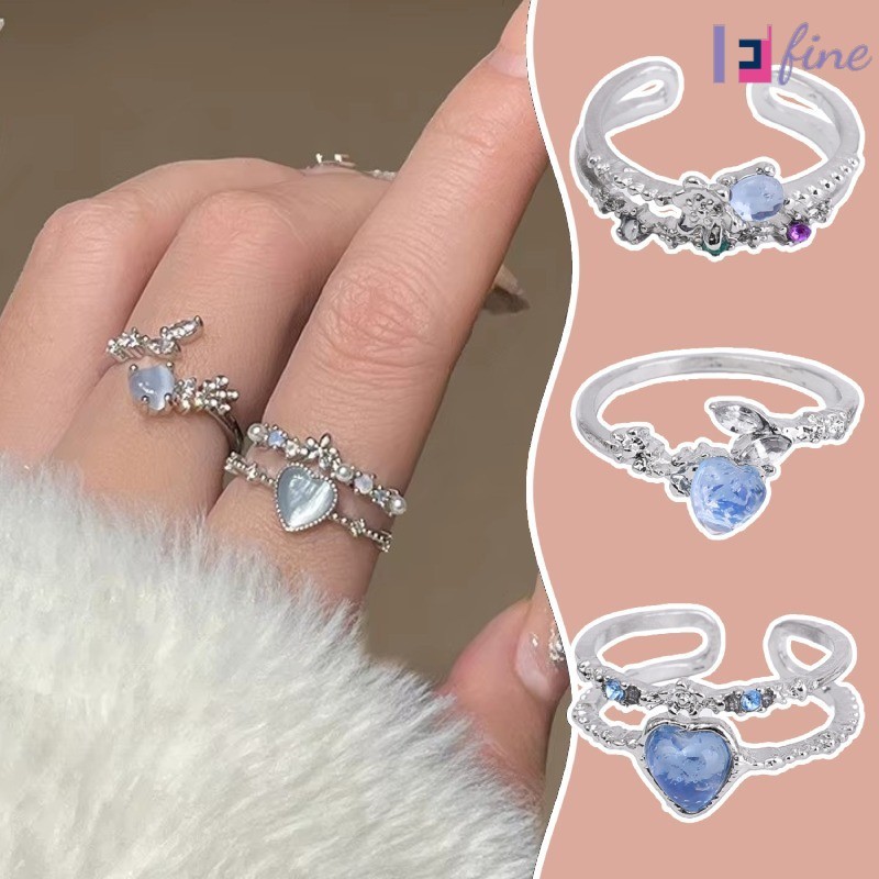 Adjustable Couple Opening Rings - Ocean Blue Heart Moonstone Ring ...