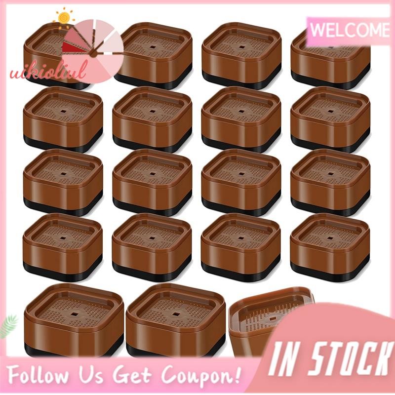 16 Piece Furniture Risers Adjustable Bed Risers Brown & Black Plastic 1 ...