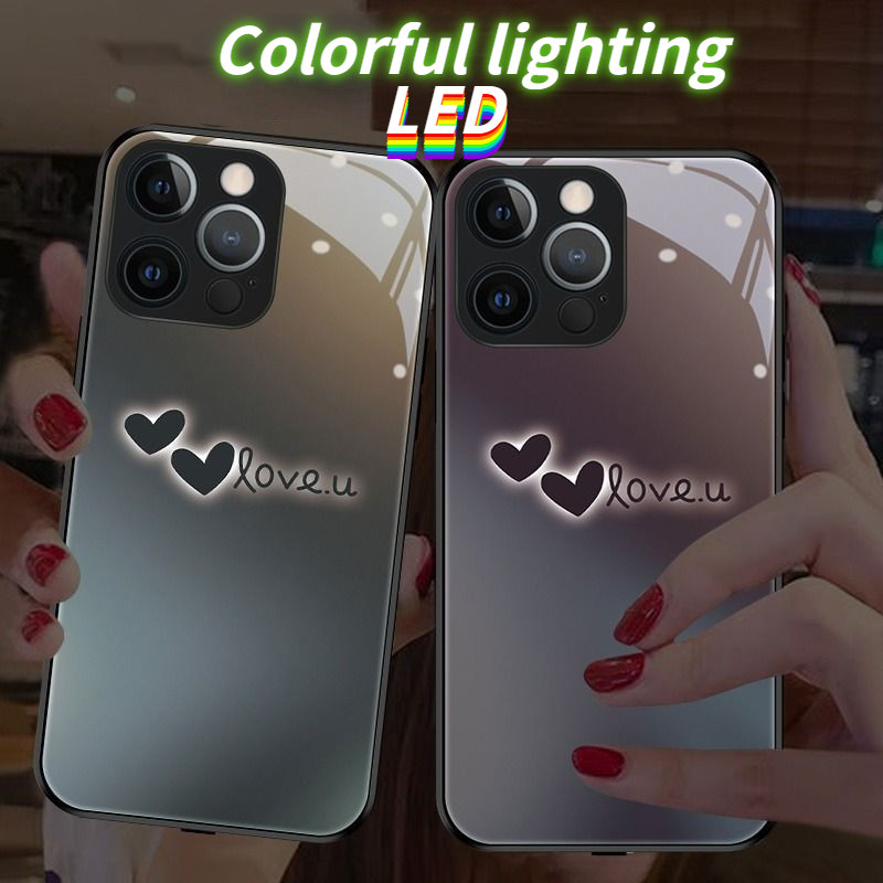 Love glass LED light glow phone casing Protector cover for iPhone ...