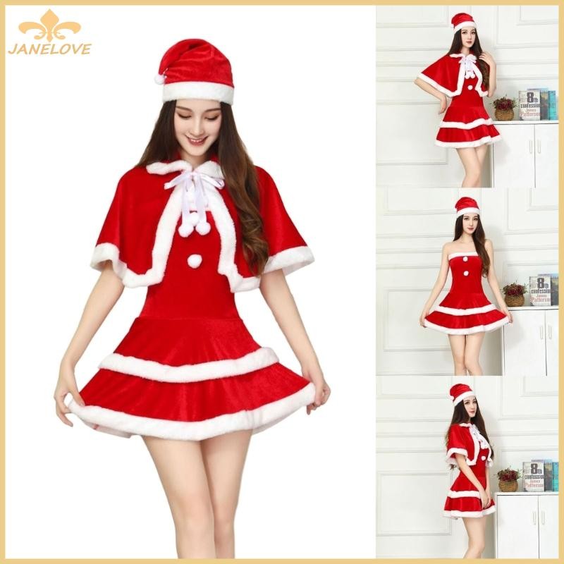 JLOVE Women Mrs Clauses Costume Christmas Santa Suit Strapless Dress ...