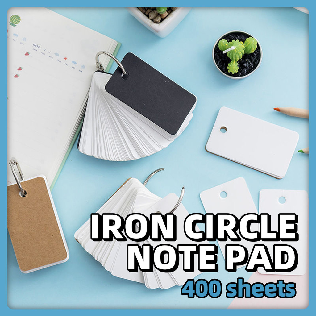 400 Sheets Iron Ring Handwritten Memo Hard Blank English Word Card ...
