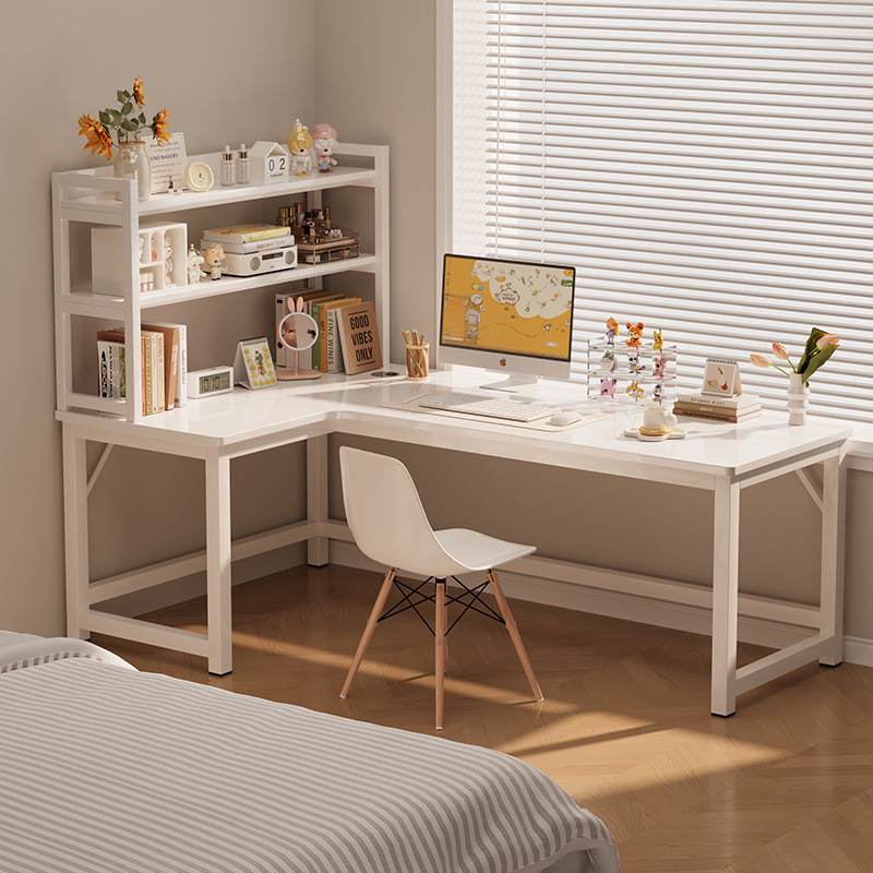 Corner Computer Desk Home Bedroom Study Table l Cream Style Wire-Wrap ...