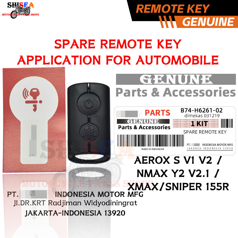 Spare Remote Key (Aerox S V1 V2 / Nmax V2 V2.1 / Xmax / Sniper 155R ...