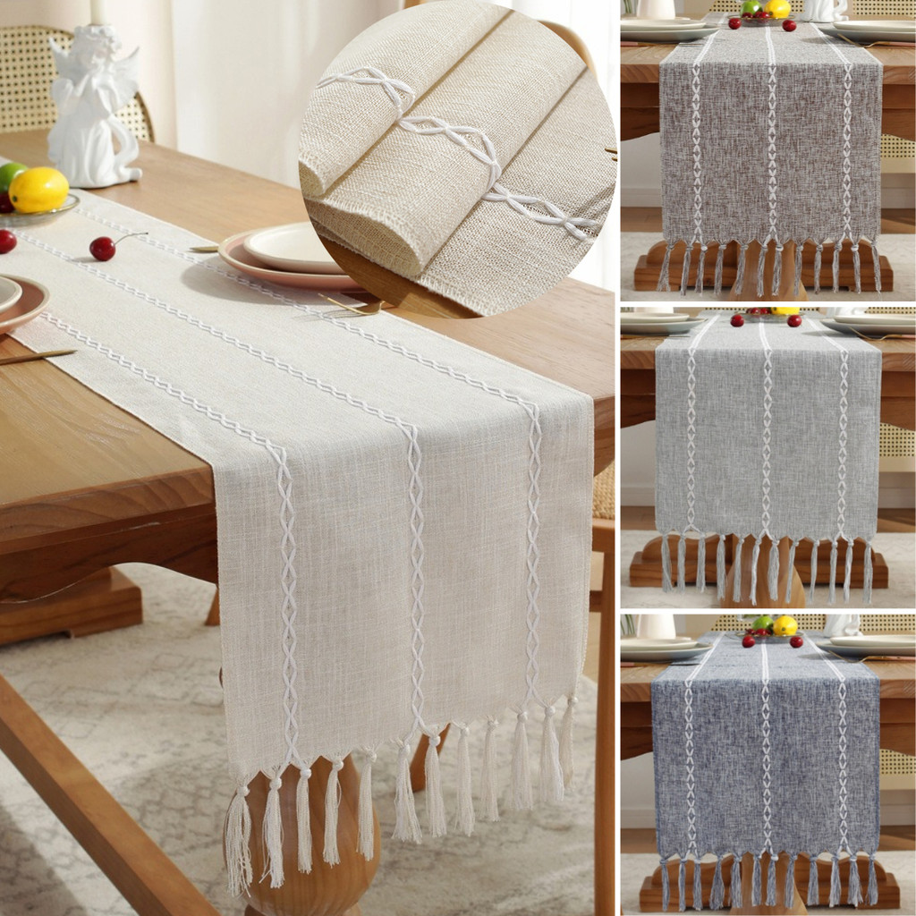 Rustic Table Runners With Handmade Tassel Vintage Woven Cotton Linen ...