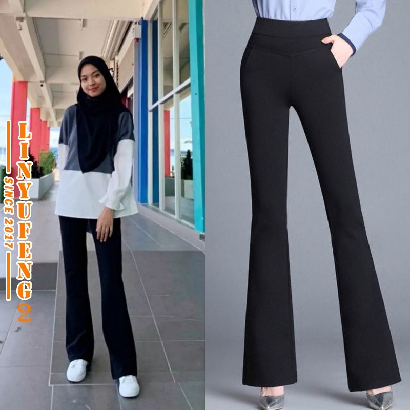 Plus Size Flare Long Pants for Women Korean Style High Waist Formal ...