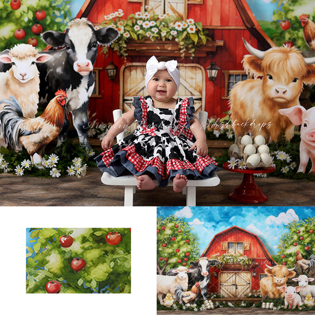 Farm With Red Barn Backgrounds Cake Smash Kids Adult Photography Props ...