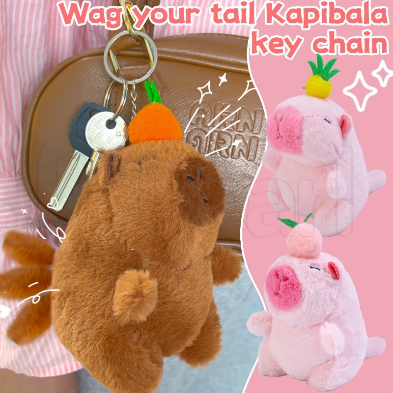 Plush Tail Wagging Capybara Keyring - Soft Stuffed Cute Doll Capibara ...