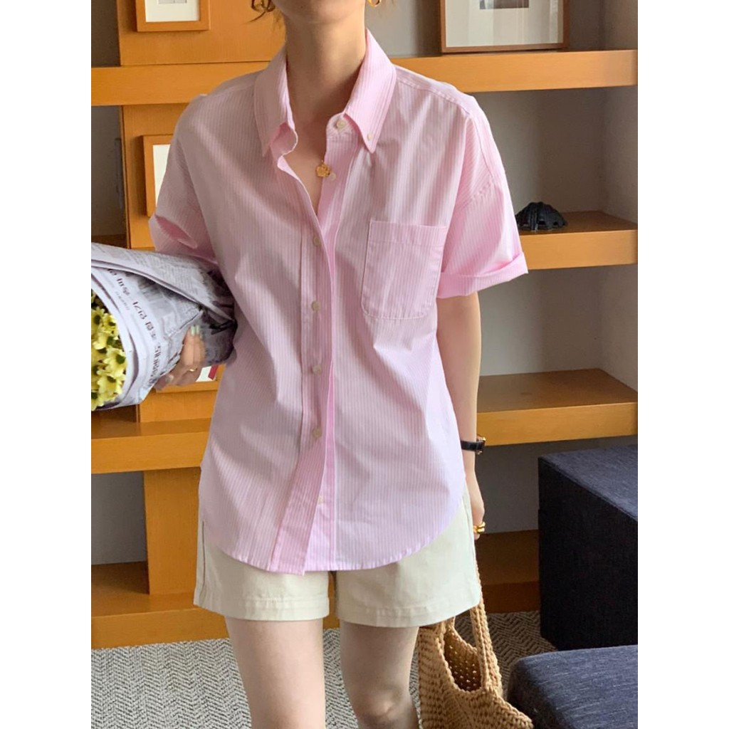 Korean style casual candy-colored shirts available in two colors: pink ...