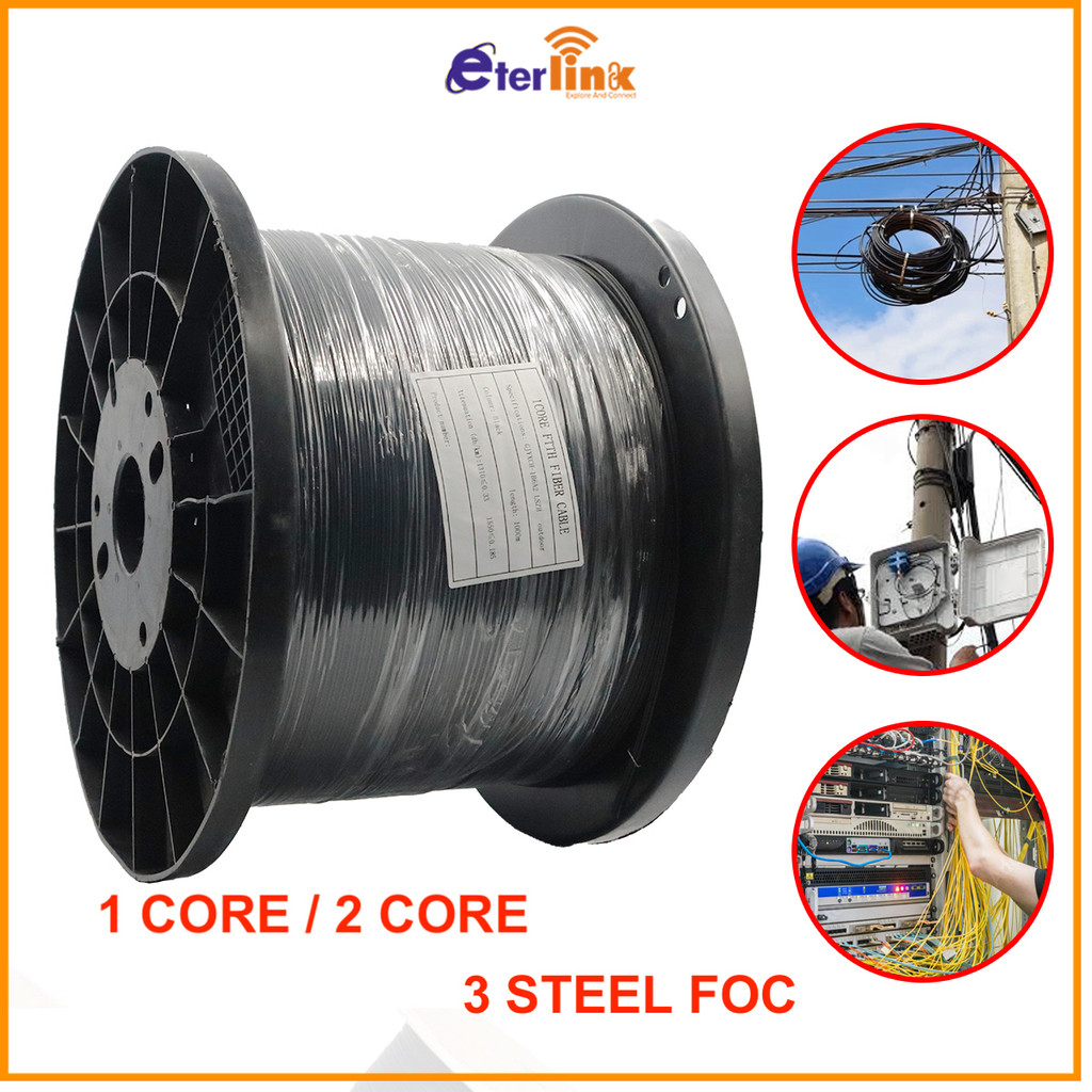 Fiber Optic Cable 1 Core / 2 Core 3 Steel 1km 1000m Pure Black Wire ...