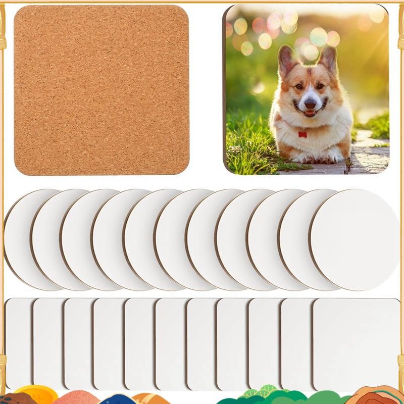 24 Pcs Sublimation Coasters 4 X 4Inch Hardboard Coaster Cork and MDF ...