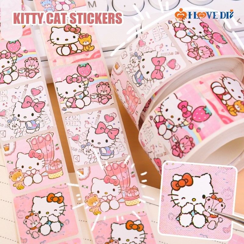 500Pcs/ Roll Mini Square Cartoon Anime Hello Kitty Theme Stickers - DIY ...