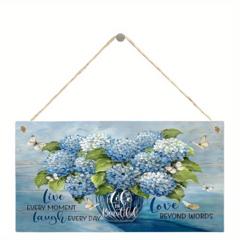 Vintage Wood Wall Art Decor, Wood Hanging Sign - Country Hydrangea ...