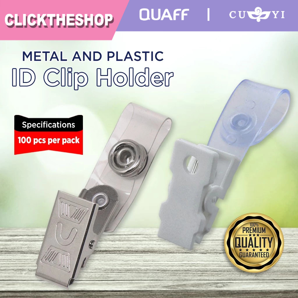 [100 pcs/Pack] ID Clip Holder Metal & Plastic Clip Type ID Cards ...