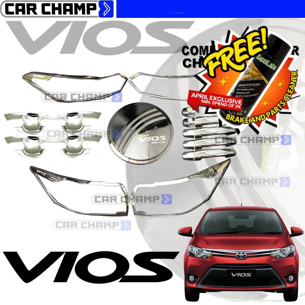 Toyota Vios 2014 to 2018 Garnish Combo set cover Chrome V2 2015 2016 ...