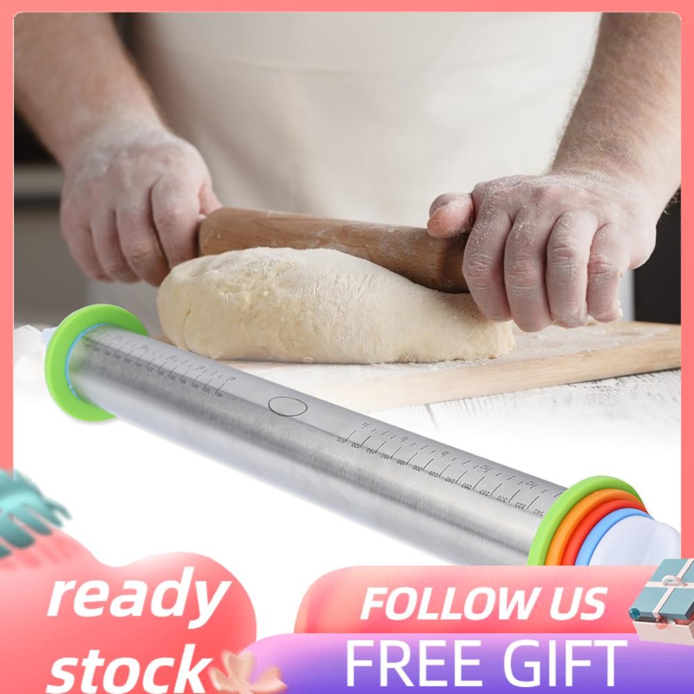 Hanhan1 Rolling Pin Stainless Steel Adjustable Thickness Flour Stick ...